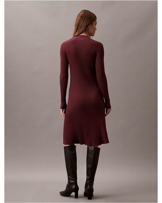 Calvin Klein Smooth Cotton Rib Mock Neck Sweater Dress in Purple | Lyst