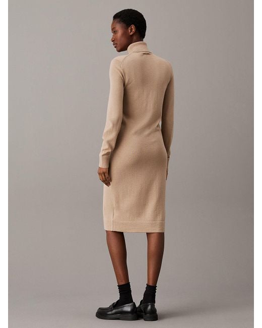 Calvin Klein Merino Wool Shift Dress in Natural Lyst UK