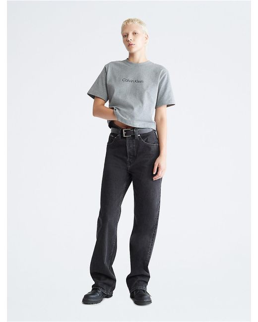 Calvin Klein Standard Logo Boxy Fit Crewneck T-Shirt in Gray | Lyst