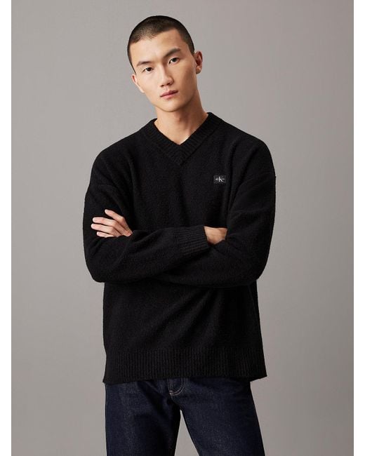 Calvin Klein Cotton Boucle V Neck Jumper in Black for Men Lyst UK