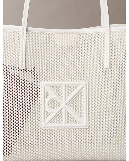 Calvin Klein Emblem Logo Mesh Tote Bag in Natural | Lyst UK
