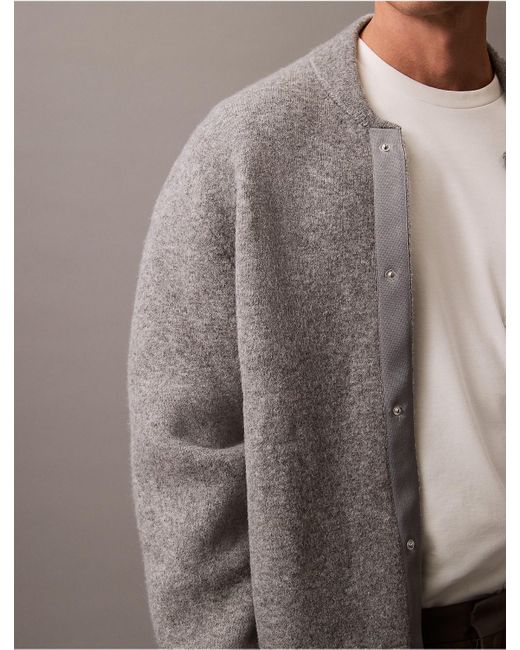 Calvin Klein Boiled Wool Blend Bomber Jacket in Gray for Men | Lyst