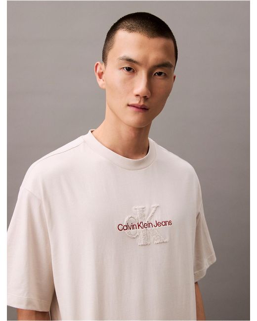 Calvin Klein Monogram Logo Flocked Graphic Relaxed T-Shirt in Gray for ...