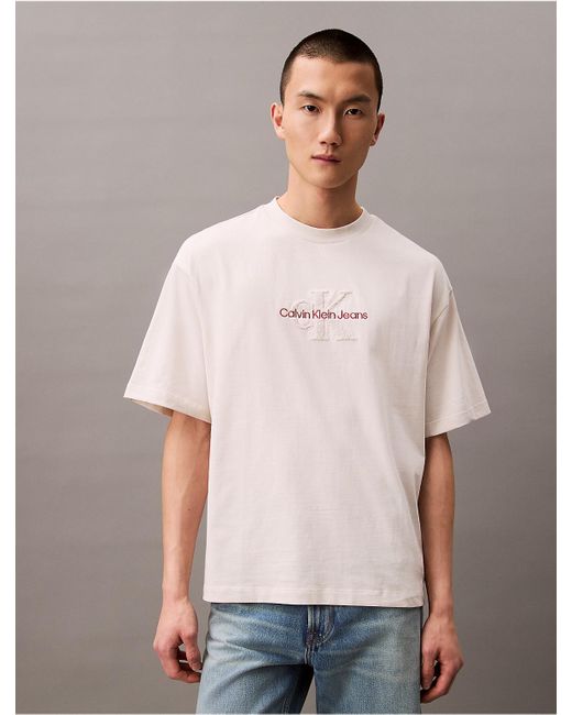 Calvin Klein Monogram Logo Flocked Graphic Relaxed T-Shirt in Gray for ...