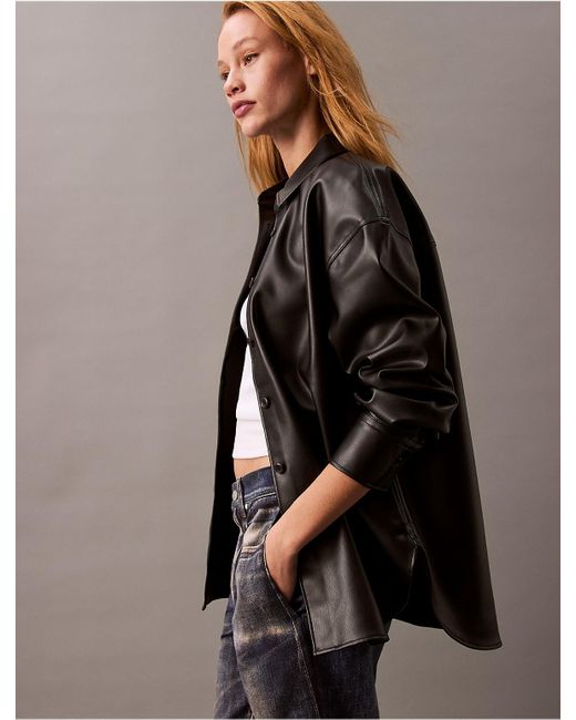 Calvin Klein Faux Leather Relaxed Shirt Jacket | Lyst