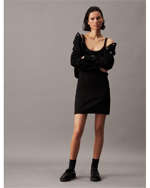 Calvin Klein Ribbed Monogram Logo Mini Tank Dress in Black | Lyst