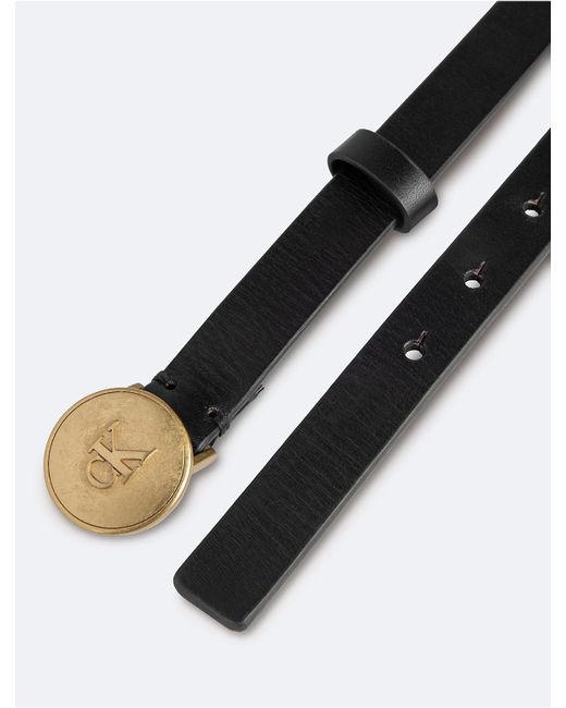 Calvin Klein Monogram Logo Round Plaque Belt in White | Lyst