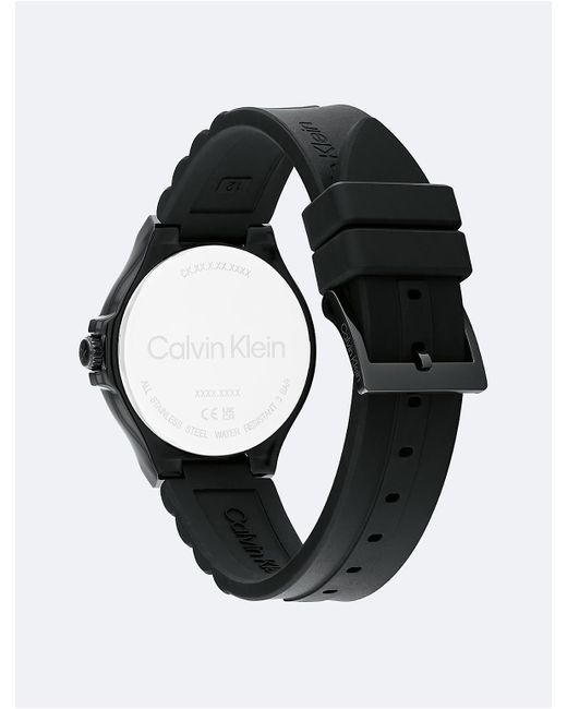 Calvin Klein Textured Monogram Logo Dial Silicone Strap Watch in Black ...