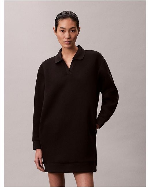 Calvin Klein Women's Black Smooth Mini Polo Sweatshirt Dress - www ...