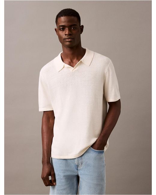 Calvin Klein Linen Blend Polo Shirt in Natural for Men | Lyst