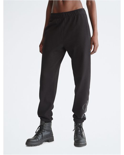 Calvin Klein Cotton Oversized Monogram Logo High Waist Joggers In Black