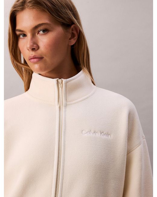Calvin Klein Relaxed Fleece Mock Neck Jacket in Natural | Lyst UK