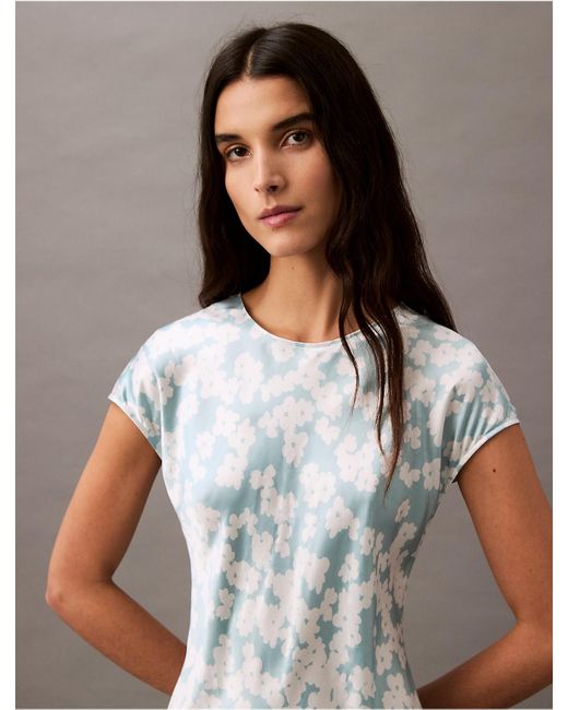 Calvin Klein Crushed Satin Floral Sheath Dress in Gray | Lyst