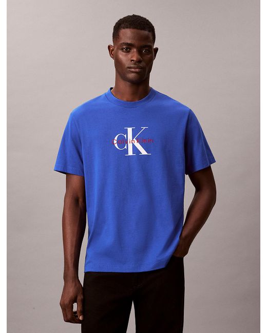 Calvin Klein Monogram Logo T-Shirt in Blue for Men | Lyst UK