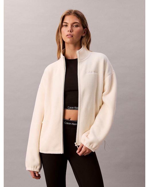 Calvin Klein Relaxed Fleece Mock Neck Jacket in Natural | Lyst UK