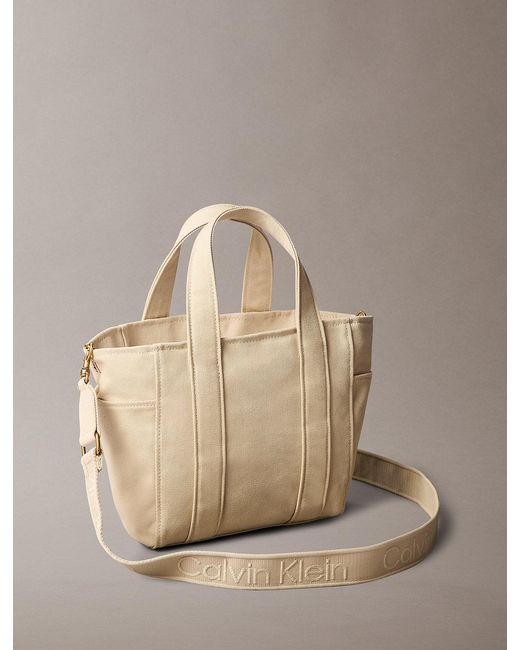 Calvin Klein Small Canvas Tote Bag in Natural | Lyst UK