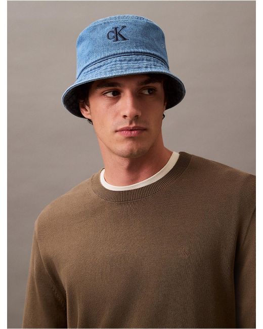 Calvin Klein Monogram Logo Denim Bucket Hat in Blue for Men | Lyst