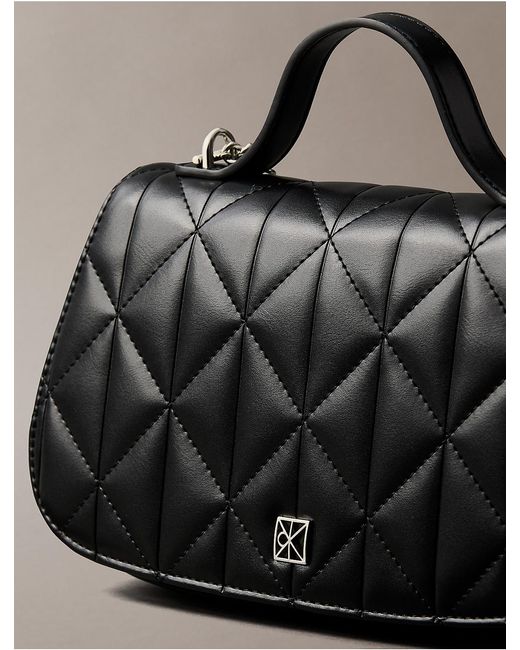 Calvin Klein Quilted Emblem Logo Handle Chain Bag in Gray | Lyst