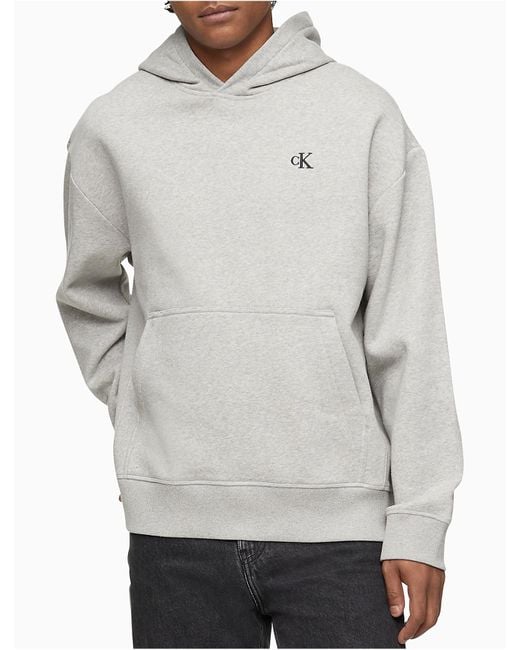 Calvin Klein Relaxed Fit Archive Logo Fleece Hoodie In Grey Heather