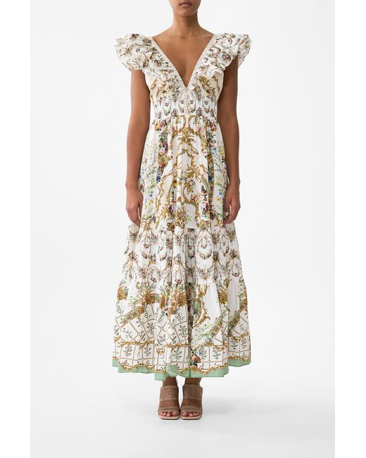 CAMILLA Tiered Dress With Neck Frill Dressing Room Drama in White | Lyst UK