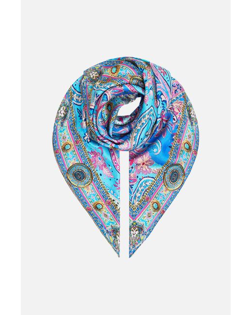 CAMILLA Large Crystalled Silk Square Scarf Footsteps in Blue | Lyst UK
