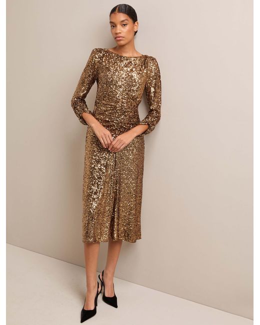 Cefinn Monique Sequin Midi Dress in Natural | Lyst UK