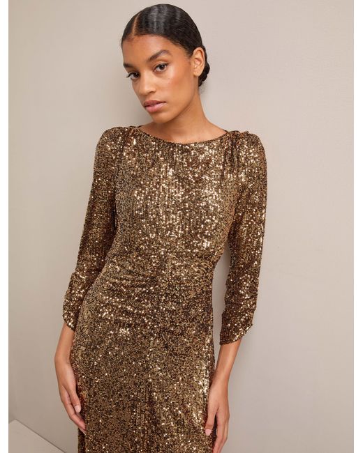 Cefinn Monique Sequin Midi Dress in Natural | Lyst UK