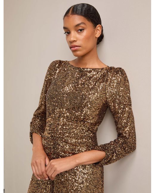 Cefinn Monique Sequin Midi Dress in Natural | Lyst UK