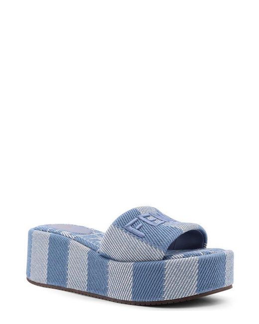 Fendi Sunshine Denim-Effect Jacquard Platform Slides in Blue | Lyst