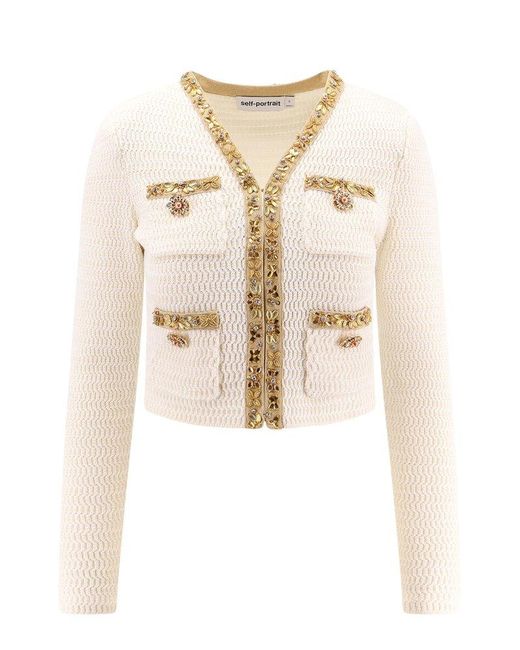 Self-Portrait Cardigan in Natural | Lyst