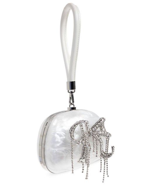 Self-Portrait Pearl Top Handle Clutch Bag in White | Lyst