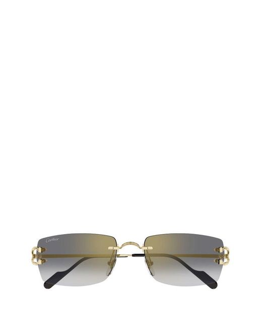 Cartier Rectangle-Rimless Sunglasses in Black for Men | Lyst