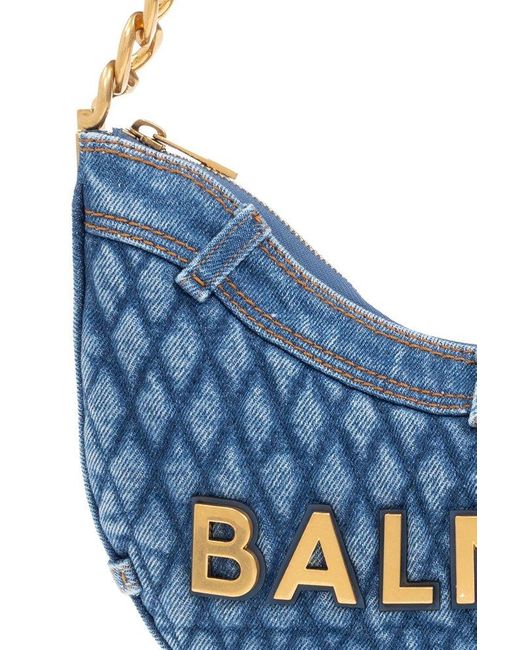 Balmain 1945 Soft Moon Logo Plaque Denim Shoulder Bag in Blue | Lyst