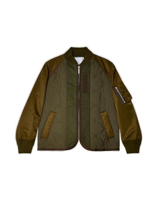 Sacai Quilted-Panels Straight-Hem Bomber Jacket in Green | Lyst