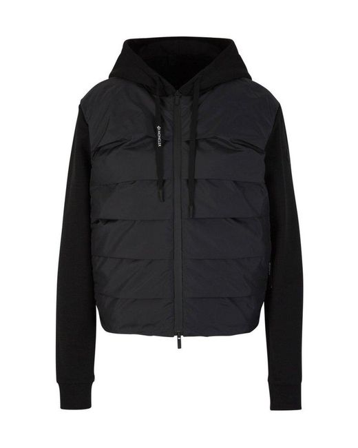 Moncler Quilted Panel Hooded Jacket in Black | Lyst