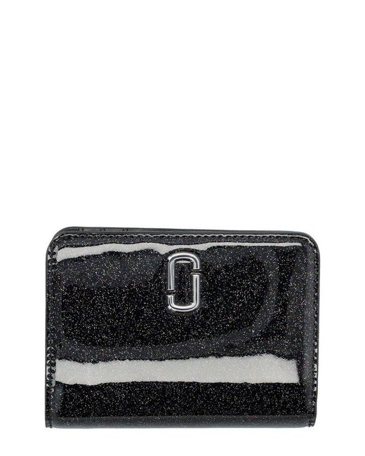 Marc Jacobs The Coated Glitter J Mark Compact Mini Wallet in Black | Lyst
