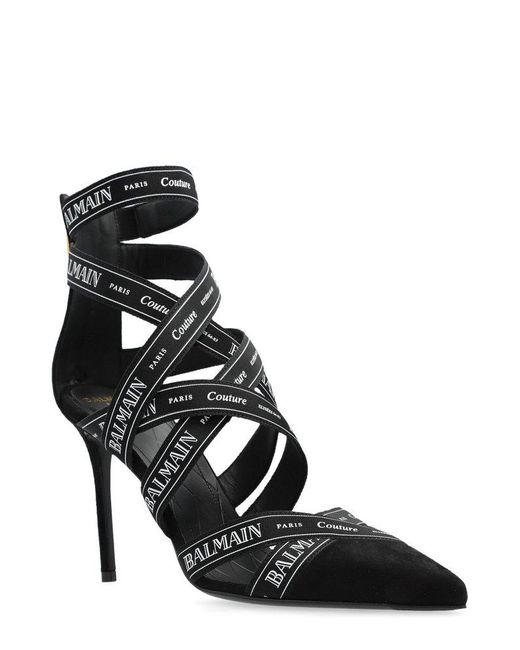 Balmain Couture Ribbon Crossover Strap Pumps in Black | Lyst