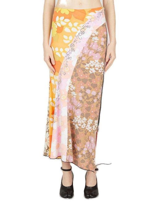 Rave Review Alma Floral Printed Patchwork Midi Skirt in Pink | Lyst