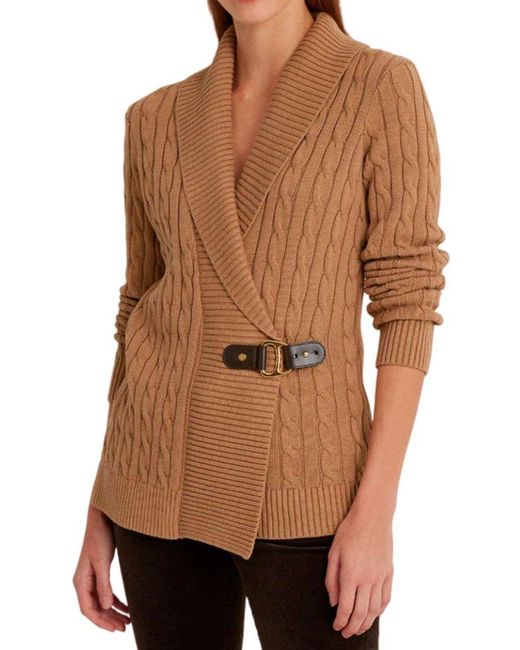 Ralph Lauren Donato Cable-Knit Cardigan in Brown | Lyst