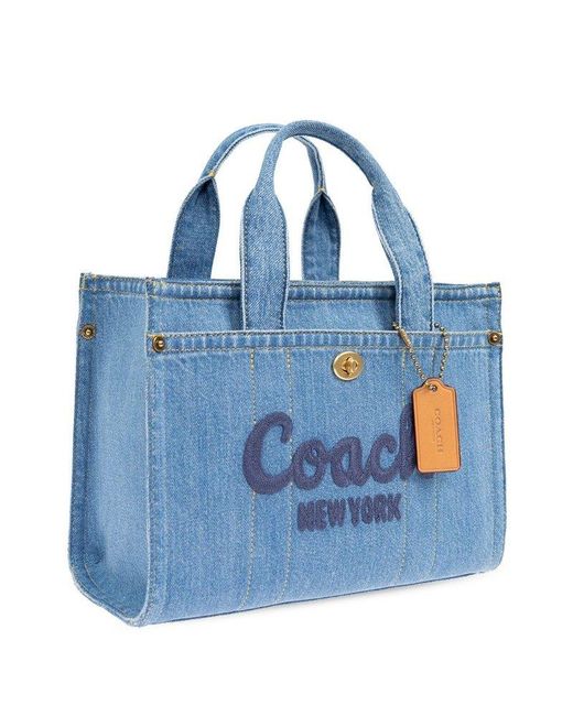 COACH Cargo Logo Embroidered Tote Bag in Blue | Lyst
