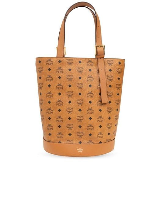 MCM Logo-Printed Tote Bag in Orange | Lyst