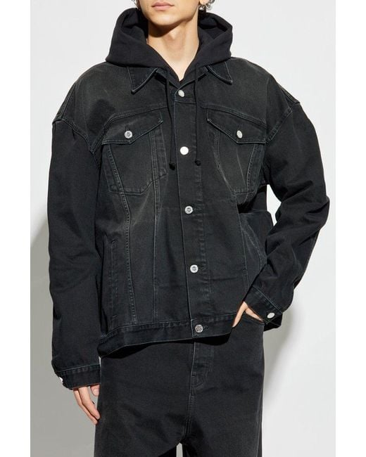 Vetements Hooded Button-Up Denim Jacket in Black for Men | Lyst