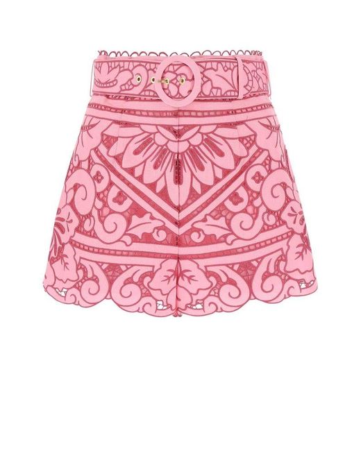 Zimmermann Synthetic Jude Embroidered High Waisted Shorts In Pink Lyst