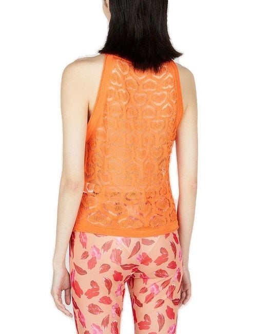 Marco Rambaldi Heart Motif Mesh Tank Top in Orange | Lyst