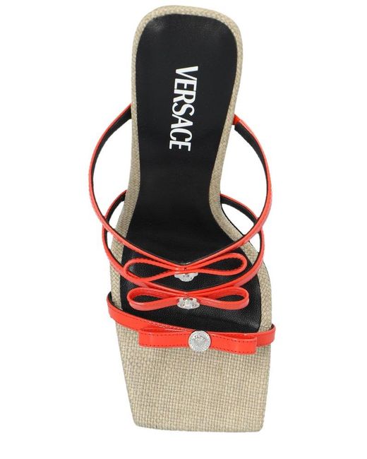 Versace Gianni Ribbon Square-toe Sandals in White | Lyst