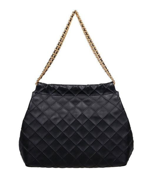 Tory Burch Fleming Drawstring Hobo Bag in Black | Lyst