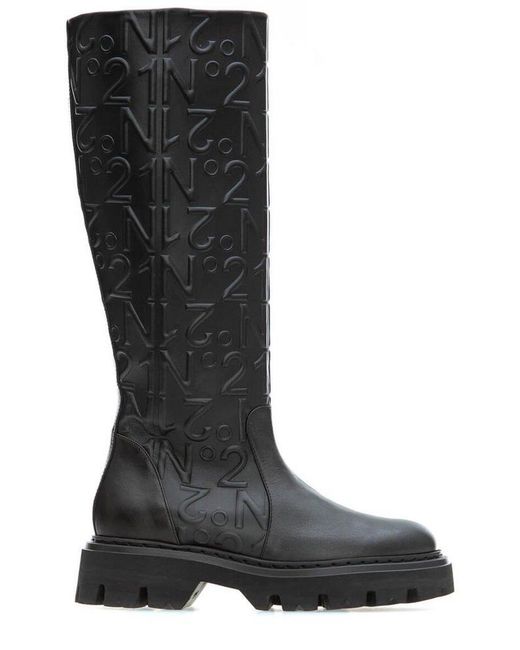 N°21 Calf-Length Embossed Boots in Black | Lyst