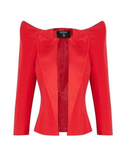 Balmain Structured Shoulders Cropped Crepe Jacket | Lyst
