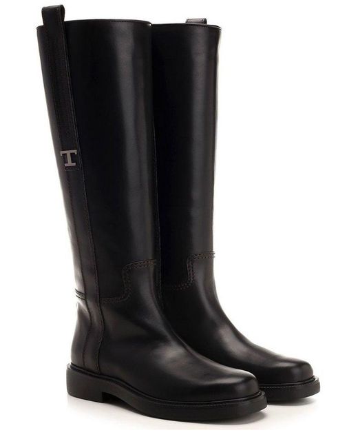 Tod's Logo-Plaque Knee-High Boots in Black | Lyst