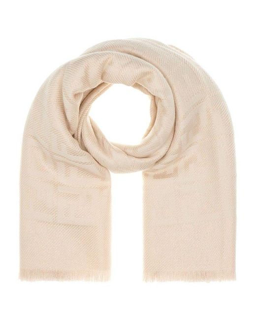 Fendi Ff Jacquard Frayed-Edge Scarf in Natural | Lyst UK